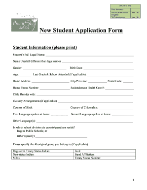 Fillable Online prairieskyschool New Student Application Form - Prairie Sky School ...