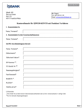Ausfüllbar Online isbank Kontovollmacht fr IWEB-KONTO mit Postident ...
