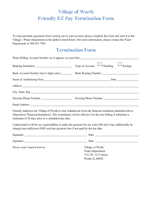 Fillable Online Termination Form Friendly EZ Pay Termination Form ...