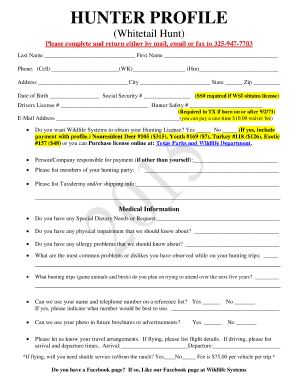 Fillable Online HUNTER PROFILE - Wildlife Systems Fax Email Print ...