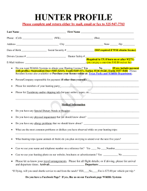 Fillable Online HUNTER PROFILE Fax Email Print - pdfFiller