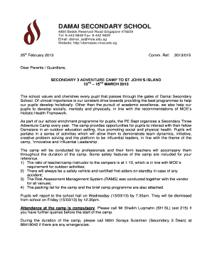 Fillable Online damaisec moe edu Sec 3 Camp Letter to Parents - Damai ...