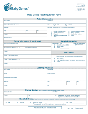 Fillable Online babygenes Baby Genes Test Requisition Form - babygenes ...