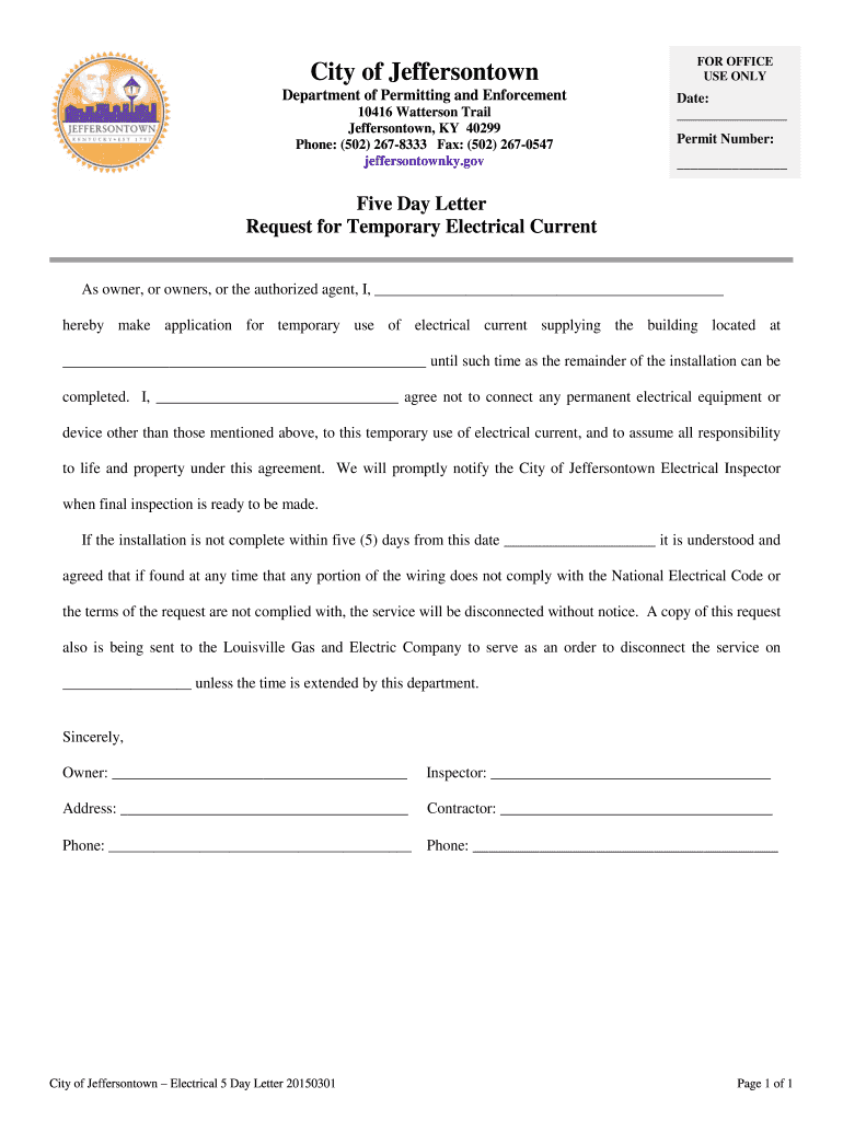Fillable Online gov Permit Number: Five Day Letter Request for ...