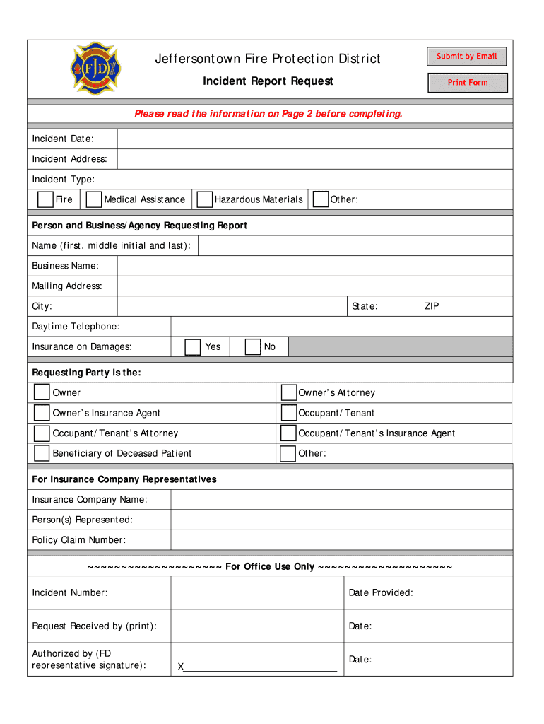 Fillable Online Request an Incident Report - Jeffersontown Fax Email ...