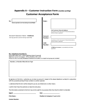 Fillable Online novabroadband Appendix A Customer Instruction Form ...