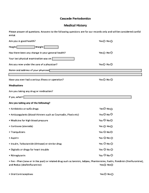 Fillable Online Cascade Periodontics Medical History - American Dental ...