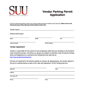 Fillable Online suu Vendor bParking Permit Applicationb - Southern Utah ...