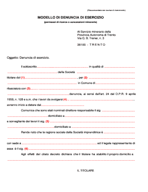 Compilabile Online euexcert MODELLO DI DENUNCIA DI ESERCIZIO PER ...