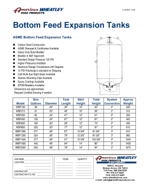 Fillable Online 104 BFET 1009 Bottom Feed Expansion Tanks ASME Bottom ...
