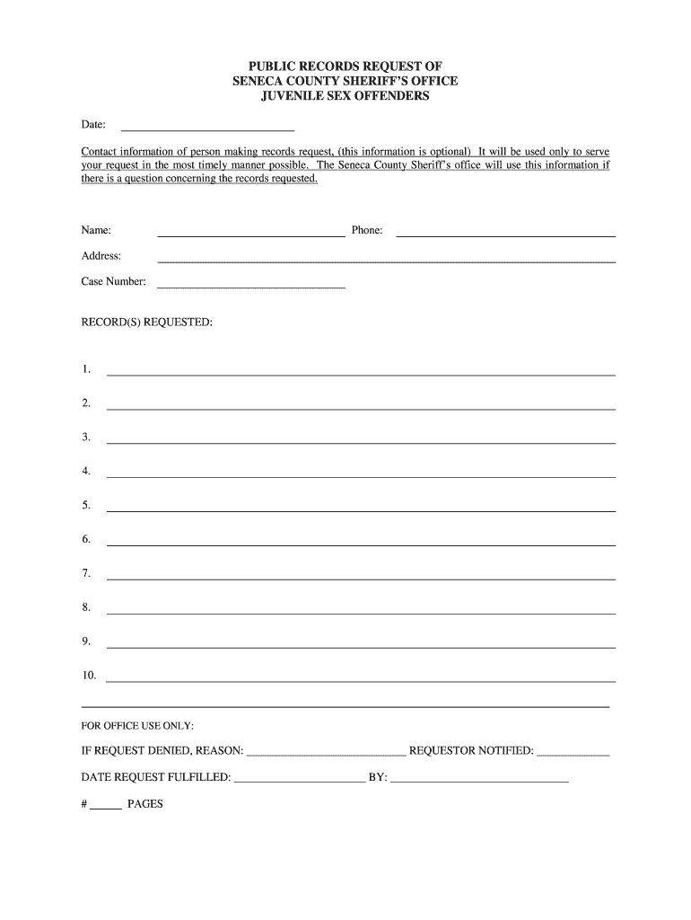 Fillable Online senecacountyso PUBLIC RECORDS REQUEST OF - Seneca ...