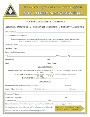 Fillable Online B2016b Officer Nomination bFormb - ACFSA Fax Email ...