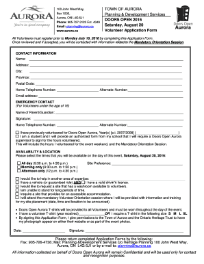 Fillable Online Doors Open Aurora b2016b Volunteer Application bFormb Fax Email Print - pdfFiller