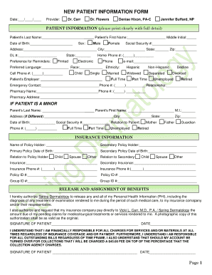 Fillable Online NEW PATIENT INFORMATION FORM - Spring Dermatology Fax ...