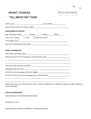 Fillable Online INFANT TODDLER ALL ABOUT ME FORM Fax Email Print ...