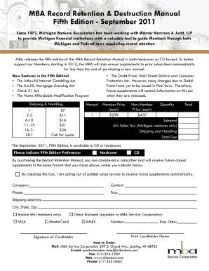 Fillable Online MBA Record Retention & Destruction Manual Fifth Edition ... Fax Email Print ...
