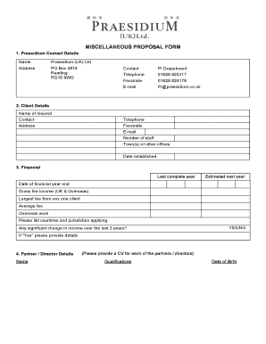 Fillable Online praesidium co MISCELLANEOUS PROPOSAL FORM ...