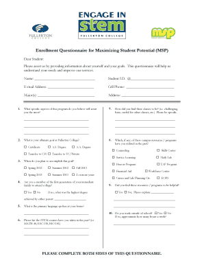 Fillable Online Enrollment Questionnaire for Maximizing Student ...
