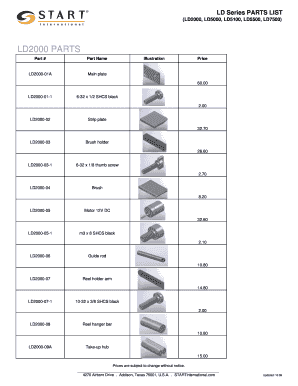 Fillable Online LD Series Parts Price list Spread 081710xlsx Label ...