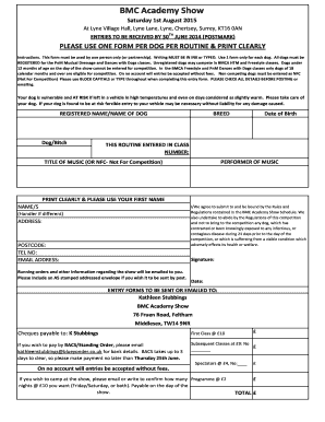 Fillable Online BMC Academy Show Saturday 1st August 2015 At Lyne ...