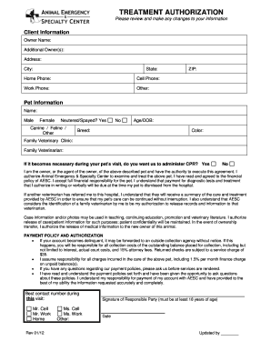 Fillable Online Treatment authorization - Animal Emergency & Specialty Center Fax Email Print ...