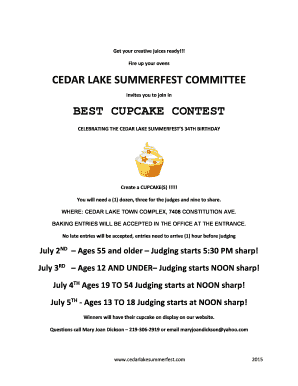 Fillable Online BEST CUPCAKE CONTEST - Cedar Lake Summerfest Fax Email ...