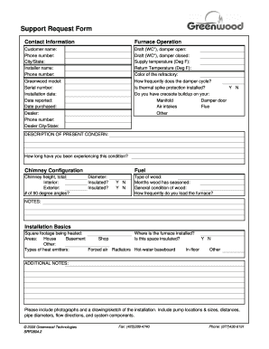 Fillable Online Support Request Form - Greenwood Boiler Fax Email Print ...