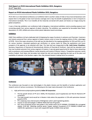 Visit Report On International Plastic Exhibition 2015, Bengaluru - Fill ...