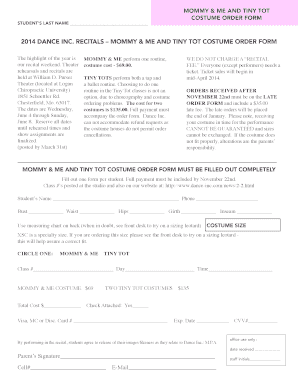 Fillable Online 2013-2014 MOMMY AND ME TINY TOT Costume Order Form Fax ...