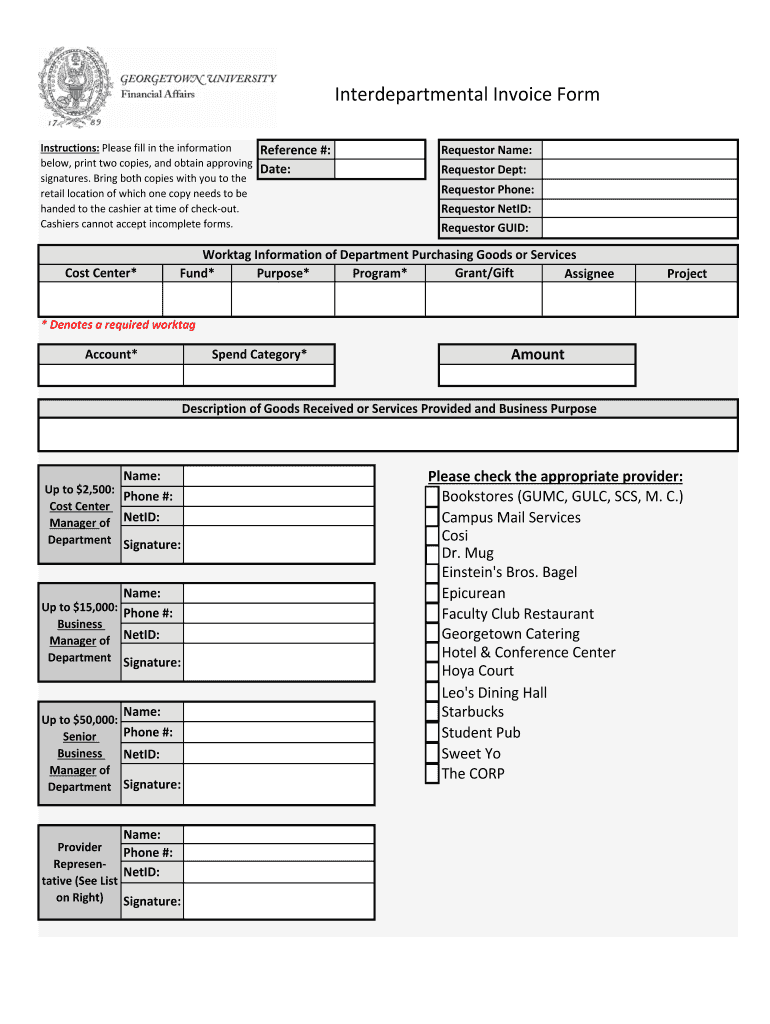 Fillable Online financialaffairs georgetown Interdepartmental Invoice ...