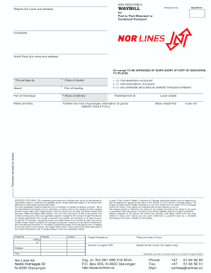 Fillable Online norlines NON-NEGOTIABLE WAYBILL Waybill No. - Nor Lines ...