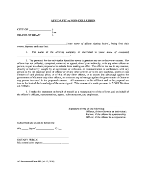 Fillable Online Form 003 - Affidavit re Non Collusion Fax Email Print ...
