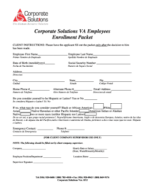 Fillable Online Corporate Solutions VA Employees Enrollment Packet ...