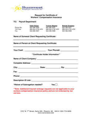 Fillable Online Request for Certificate of Workers' Compensation ...
