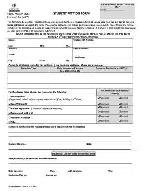 Fillable Online ohlone Student Petition Form - Admissions and Records ...
