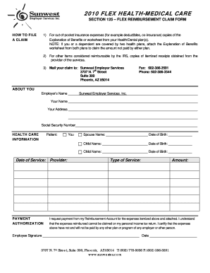 Fillable Online FLEX Health Care Claim Form - Sunwest Fax Email Print ...
