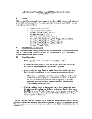 Fillable Online Instructions for Completing MACSIS Claims Correction ...