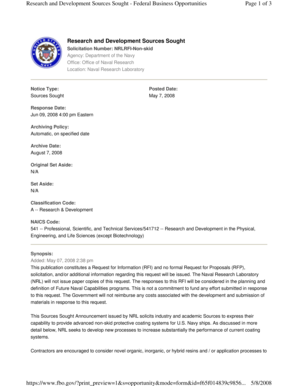 Fillable Online Research and Development Sources Sought - Federal ...