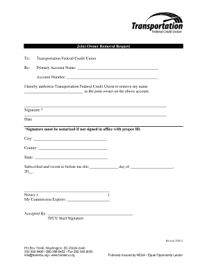 Fillable Online Joint Owner Removal Form Fax Email Print - pdfFiller