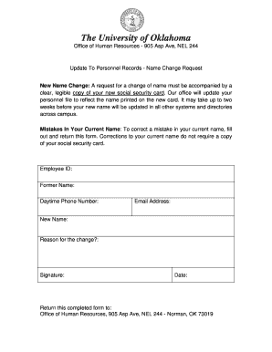 Fillable Online hr ou Name Change Form - University of Oklahoma Human ...
