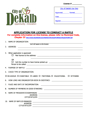Fillable Online Application for license to conduct a raffle - City of ...
