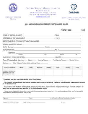 Fillable Online Tobacco Permit lr - City of Salem Fax Email Print ...