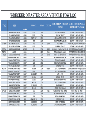 Fillable Online WRECKER DISASTER AREA VEHICLE TOW LOG Fax Email Print ...