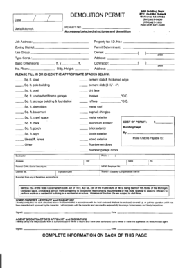 Fillable Online DEMOLITION PERMIT - the Village of Schoolcraft ...
