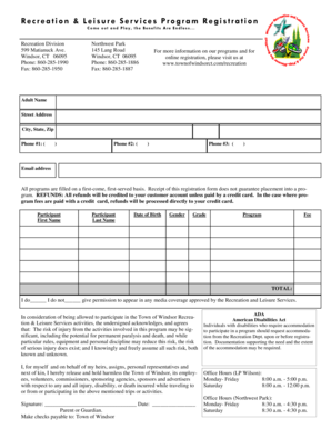 Fillable Online Recr ea tion & Fax Email Print - pdfFiller
