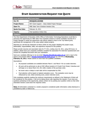 Fillable Online procure ohio STAFF AUGMENTATION REQUEST FOR QUOTE STAFF ...