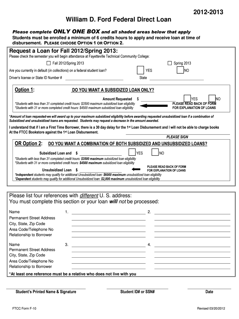 Fillable Online 2012-2013 Federal Direct Loan Application Fax Email Print - pdfFiller