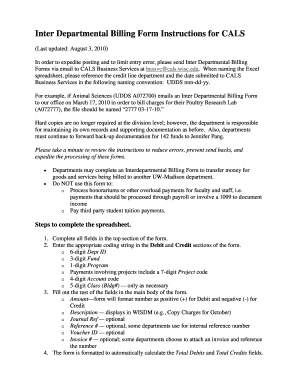 Fillable Online cals wisc Inter Departmental Billing Form Instructions ...