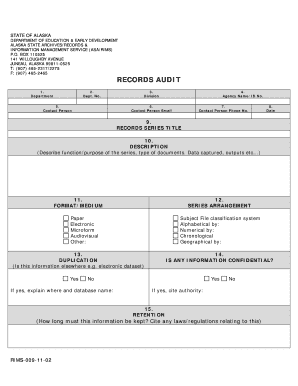 Fillable Online archives alaska Records Audit Form - Alaska State ...
