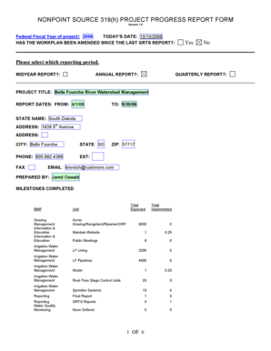 Fillable Online bellefourchewatershed NONPOINT SOURCE 319(h) PROJECT PROGRESS REPORT FORM ...